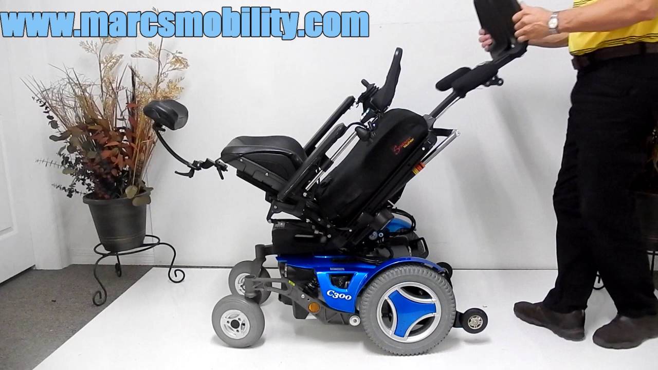 Permobil C300 Tilt, Seat Lift, Legs (Blue) Marc's Mobility - YouTube