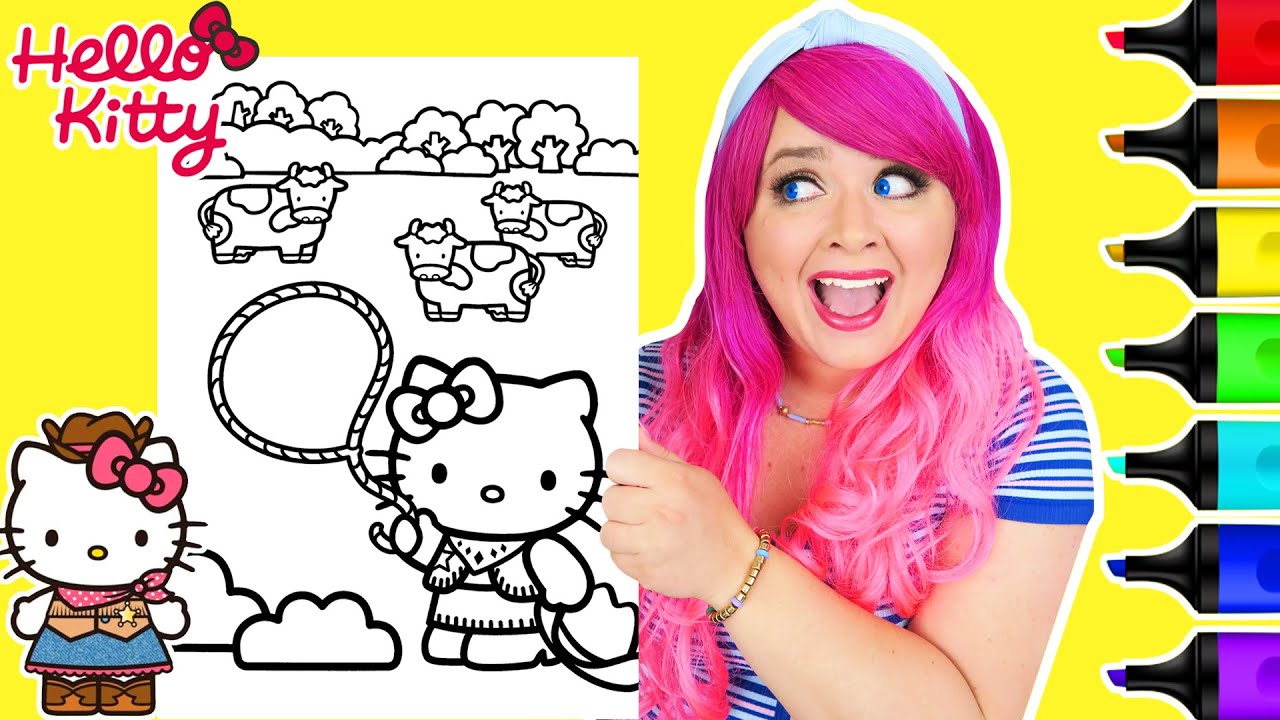 Coloring Hello Kitty Cowgirl Coloring Page | Ohuhu Art Markers - YouTube