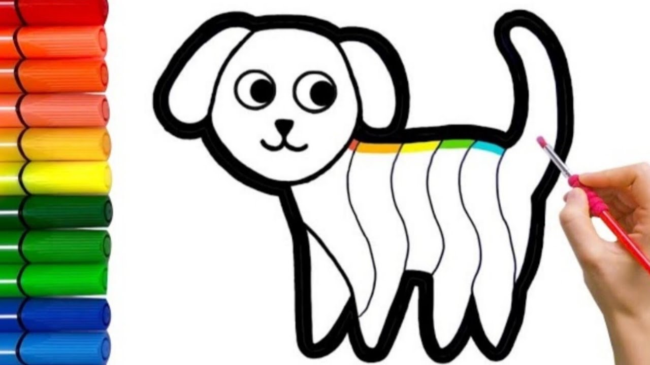 🐕 Rainbow DOG 🐕 |Lets Draw and Color Cute Dog|Fun kids coloring| Easy ...