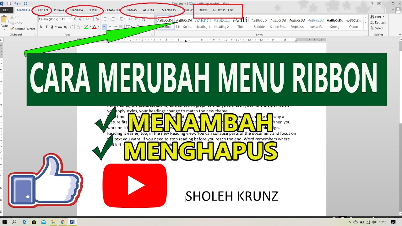 Cara Memanipulasi Tampilan Menu Ribbon Word Sesuai Keinginan Kita - YouTube