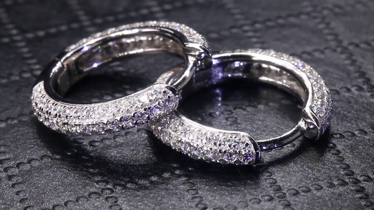 925 Sterling Silver 15mm White Gold Iced Out Round Hoop Earrings - YouTube