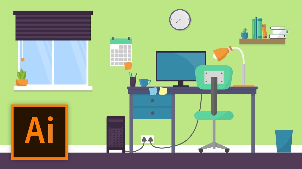 Illustrator Tutorial - Home Office Flat Design | Illustrator CC - YouTube