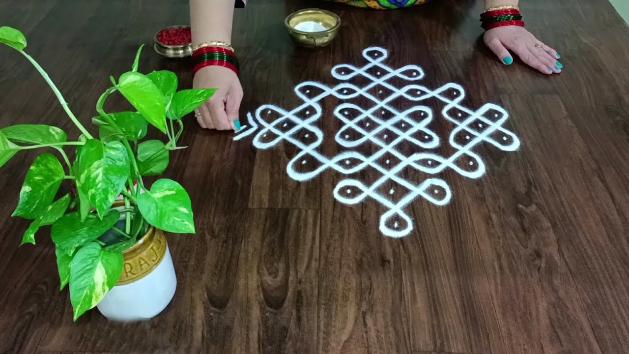 Easy Kolam for Daily Use | 8 Dots Muggulu | Simple Rangoli | Rangoli ...