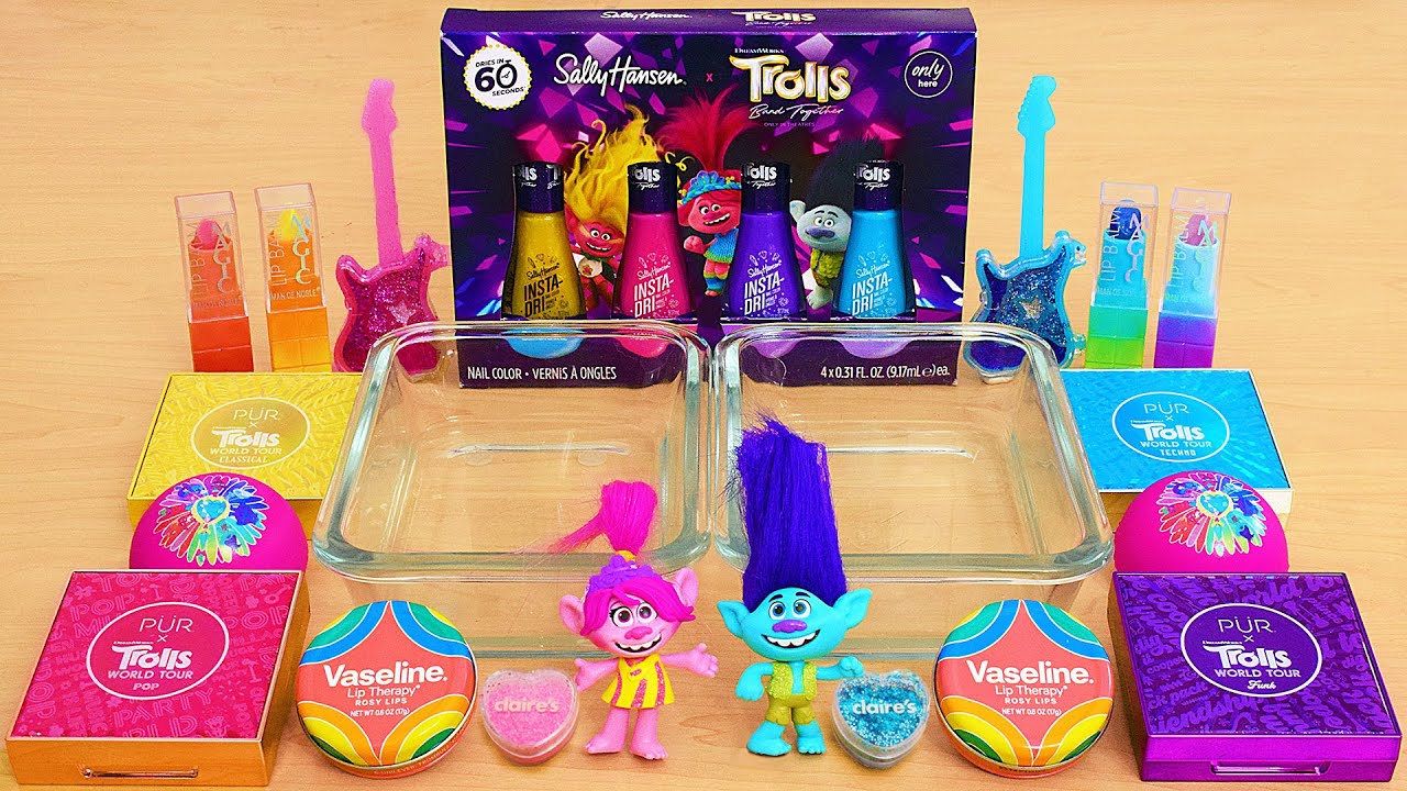 Trolls Band Together Rainbow Slime ASMR - Mixing Makeup Eyeshadow Into ...