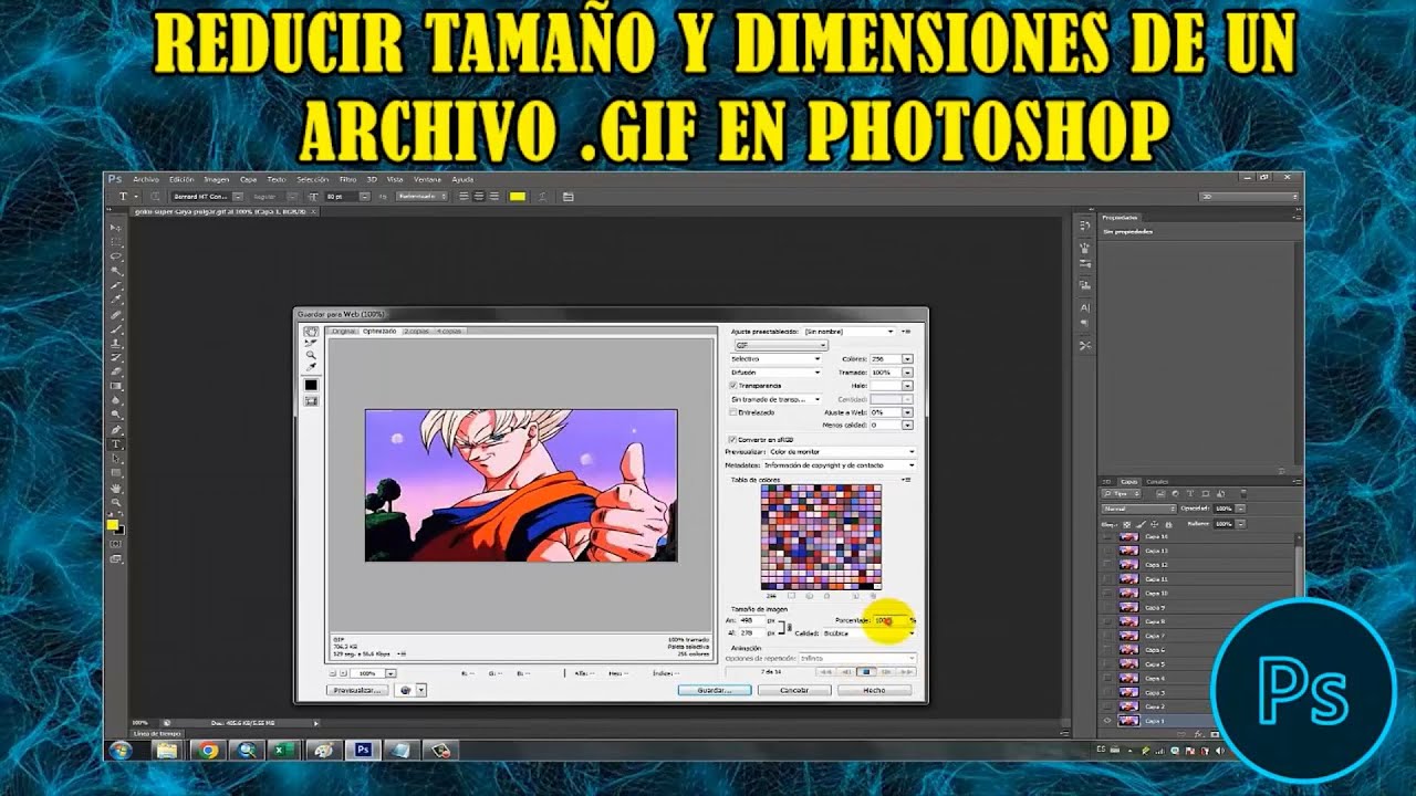REDUCIR TAMAÑO Y DIMENSIONES DE UN ARCHIVO .GIF CON SOFTWARE PHOTOSHOP ...