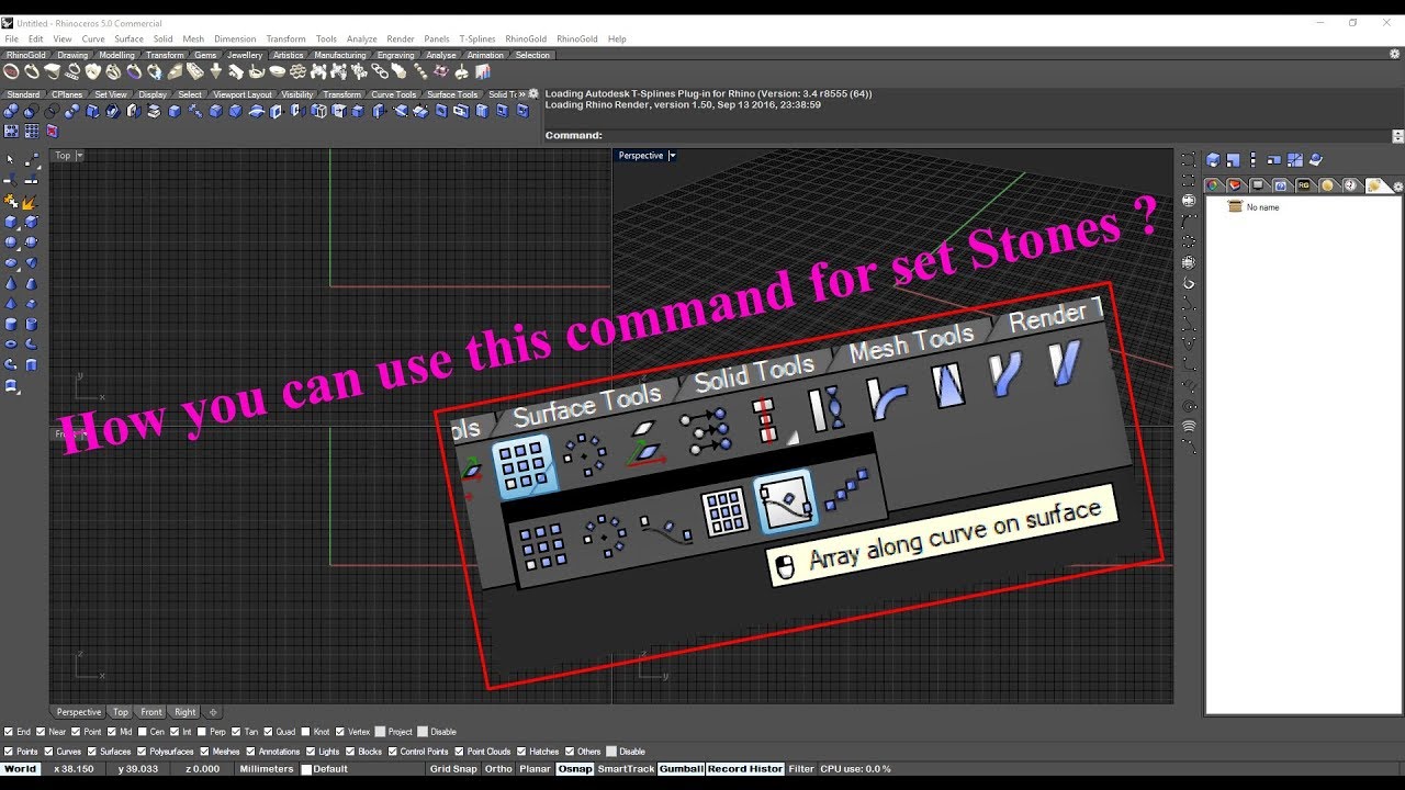 using ARRAY ALONG CURVE ON SURFACE command for seting Stones #tutorial - YouTube