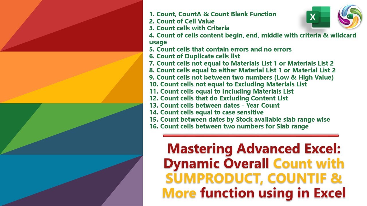 Mastering Advanced Excel Dynamic Overall Count with SUMPRODUCT, COUNTIF More functions using ...