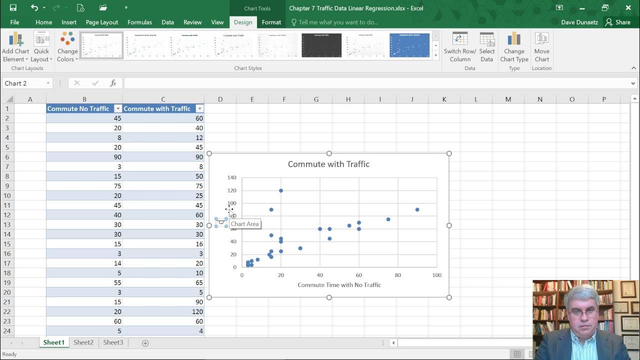 How to do Simple Linear Regression on Excel (Commute Time Example) - YouTube