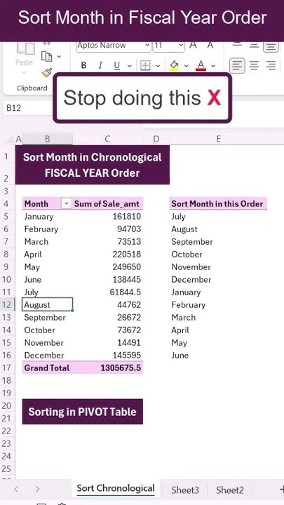 Excel Sort month by fiscal year in pivot table‼️#exceltips #excel #shorts #exceltricks - YouTube