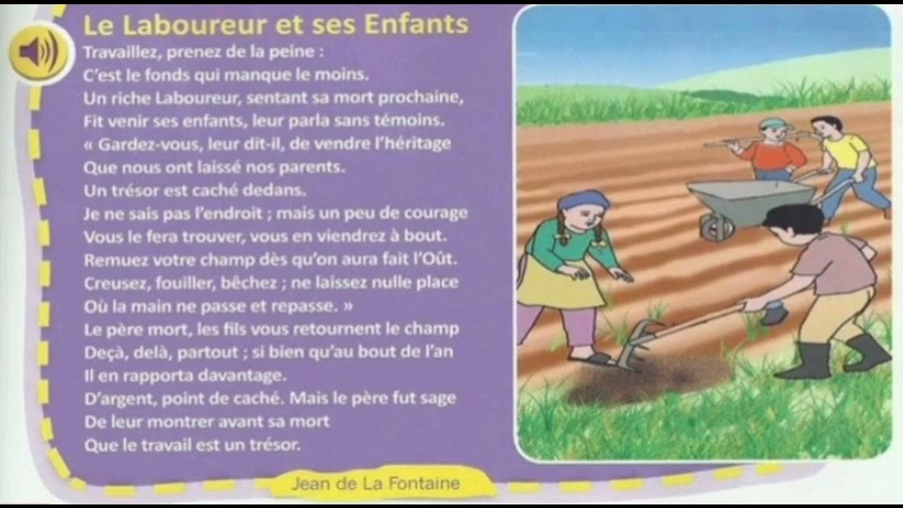 poésie : le laboureur et ses enfants / unité 4 / page 135 / le nouvel espace de fr 4AP. - YouTube