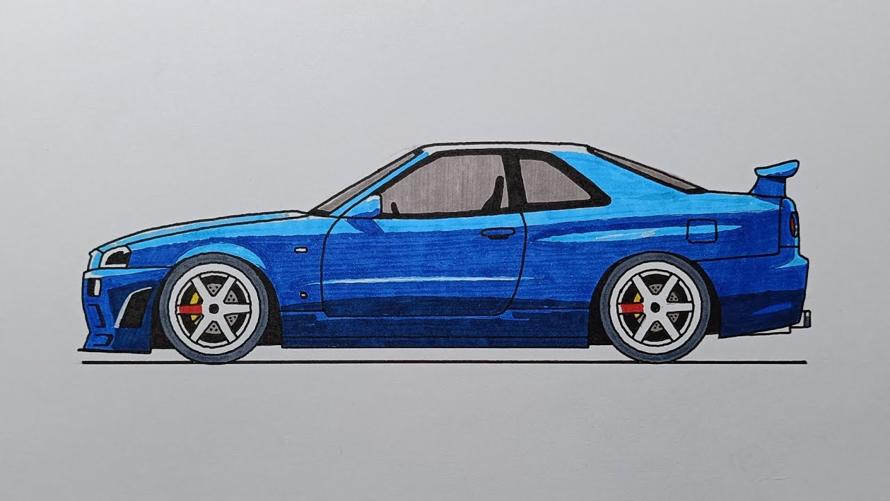 How to draw a Nissan Skyline GT-R R34 - YouTube