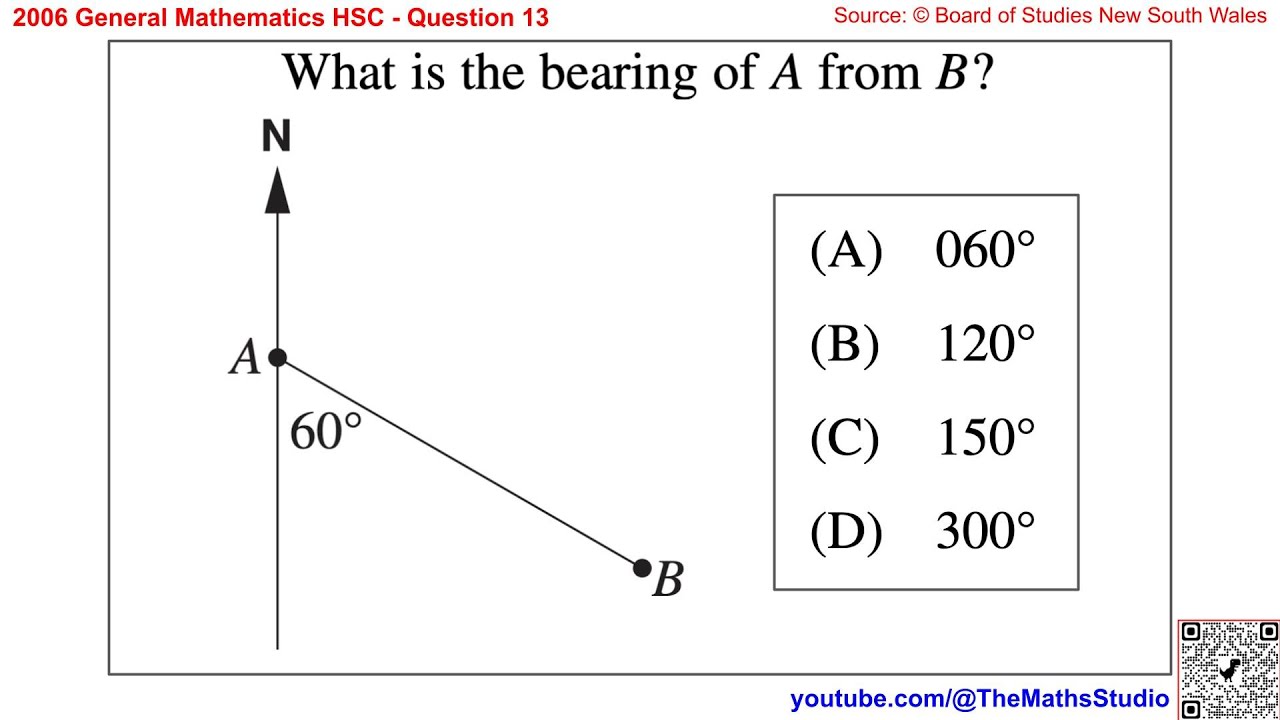 2006 General Maths HSC Q13 How to find true bearing or direction of a ...