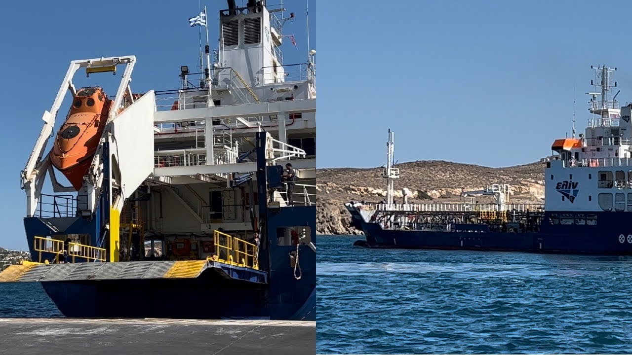 Departures of fuel Trucks & Oil Tanker. Refueling the island of Paros ...