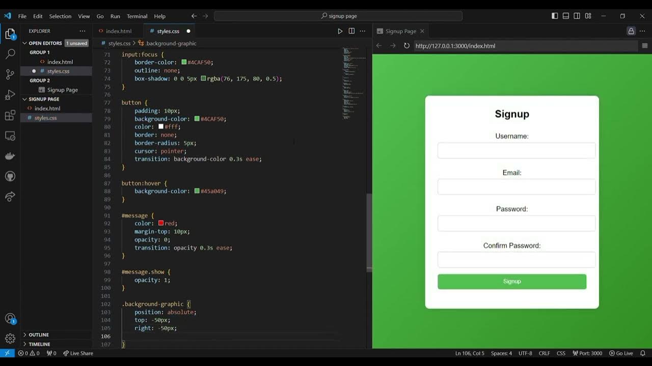 How to create Signup page with animations and basic form validation ...