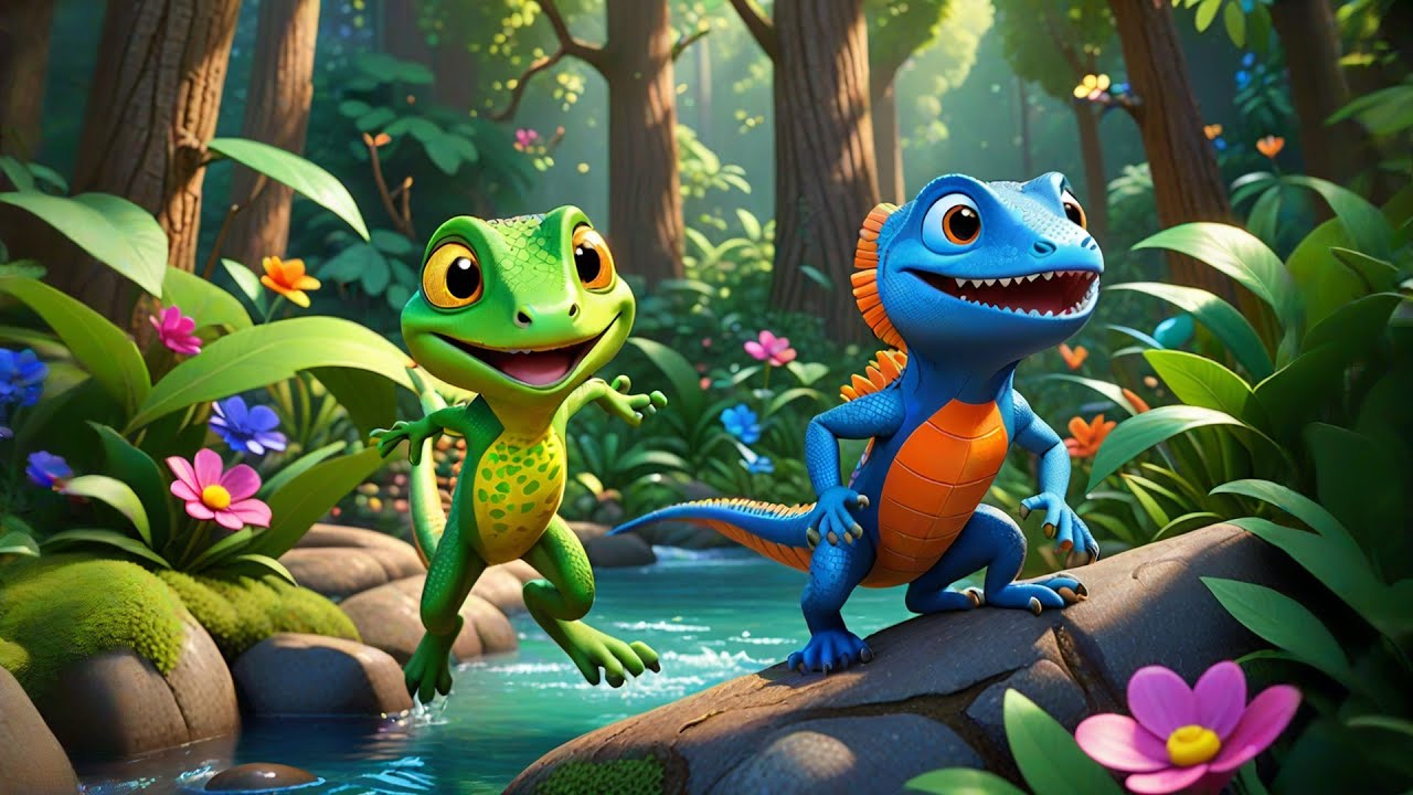 Four Laughing Lizards Chase a Bug | Funny Jungle Counting for Kids ...
