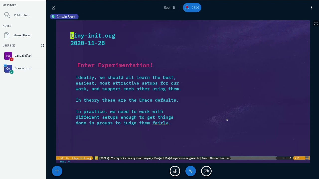 EmacsConf 2020 - 06 - Trivial Emacs Kits - Corwin Brust (mplsCorwin) - YouTube