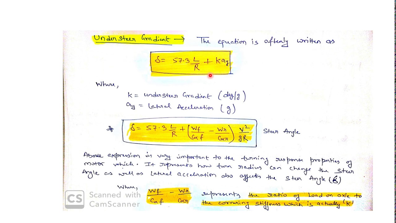 Lecture 28 ATE310 Understeer Gradient, Characteristic speed & Critical ...