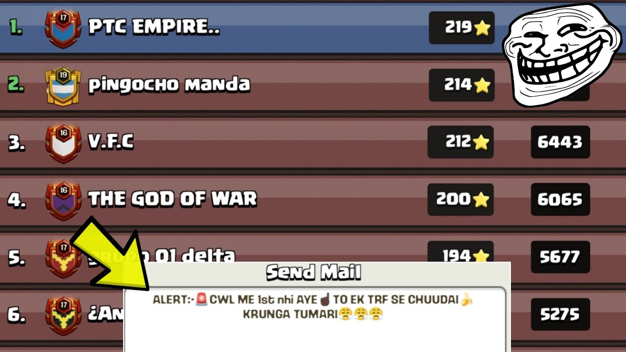 This"•MAIL CHANGE YOUR POSITION•"😜in Clan War League(Clash of Clans ...
