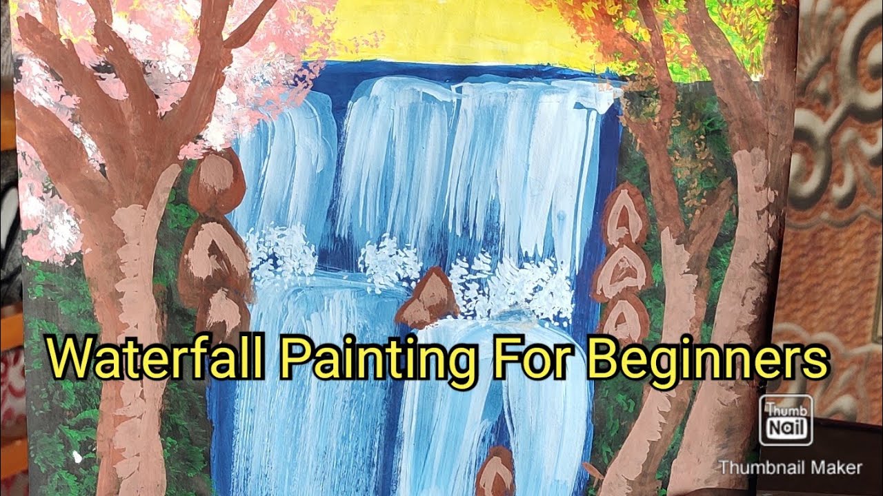 Simple & Easy Waterfall Painting For Beginners - By Sravya | Painting ...