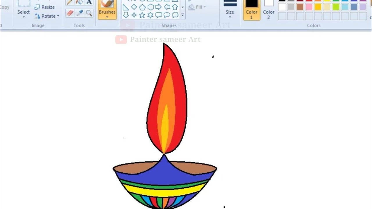 दीवाली दीप // diwali special drawing video // ms paint in computer ...