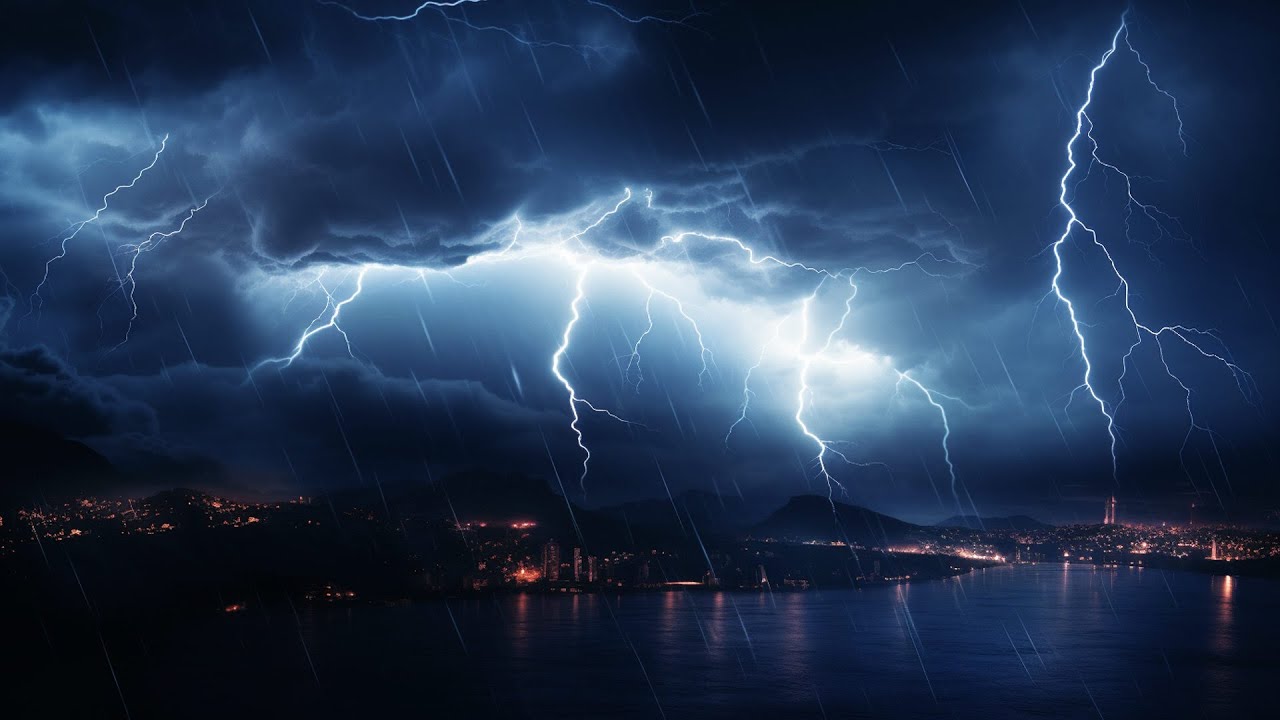 Terrifying Thunderstorm with Heavy Rain and Powerful Thunder at Night ...