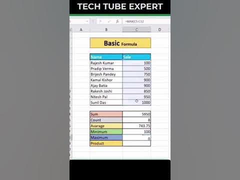 Excel Basic formulas SUM COUNT AVERAGE MAXIMUM MINIMUM PRODUCT #excel #shorts #youtube - YouTube