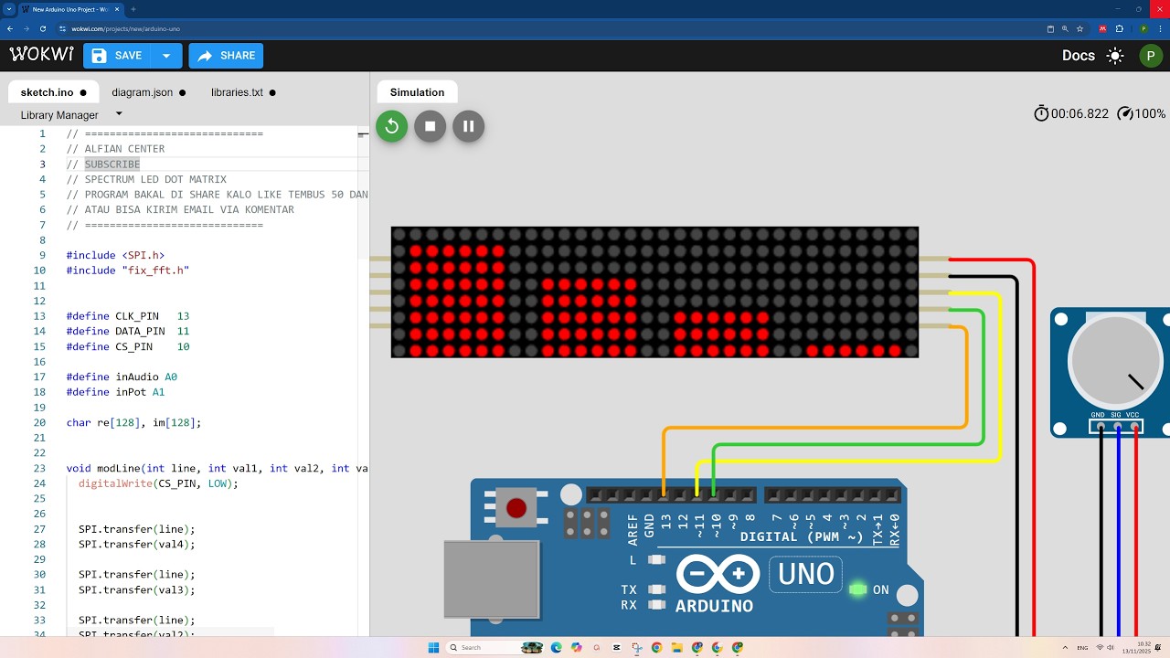 Membuat Audio Spectrum Menggunakan LED DOT MATRIX #wokwi #arduino # ...