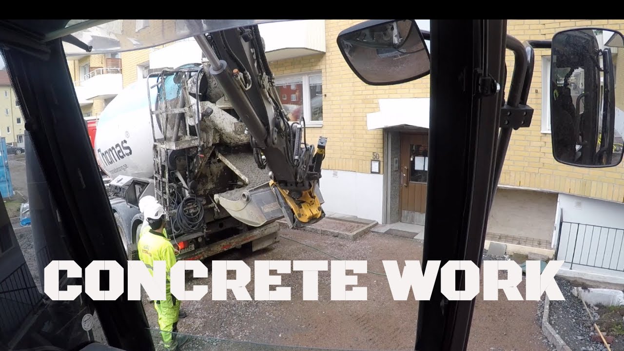 Concrete work with Mecalac 12MTX & Engcon EC214 - YouTube