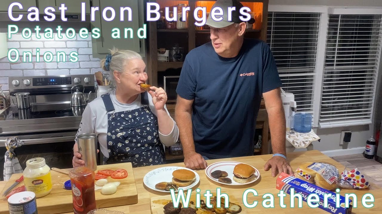 IRON BURGERS . Hamburgers Cooked in Cast Iron. With Potatoes and Onions ...