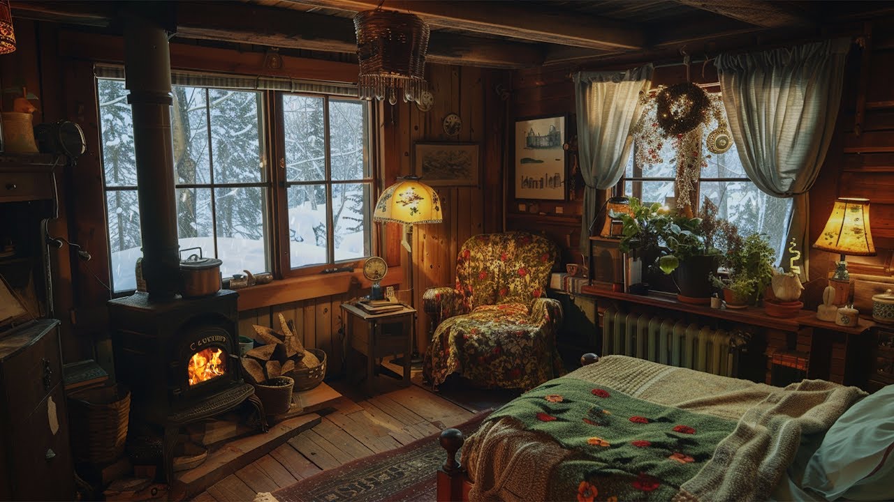 🔴Fireplace Crackling in a Snowy Cabin | Ultimate Winter Ambience for ...