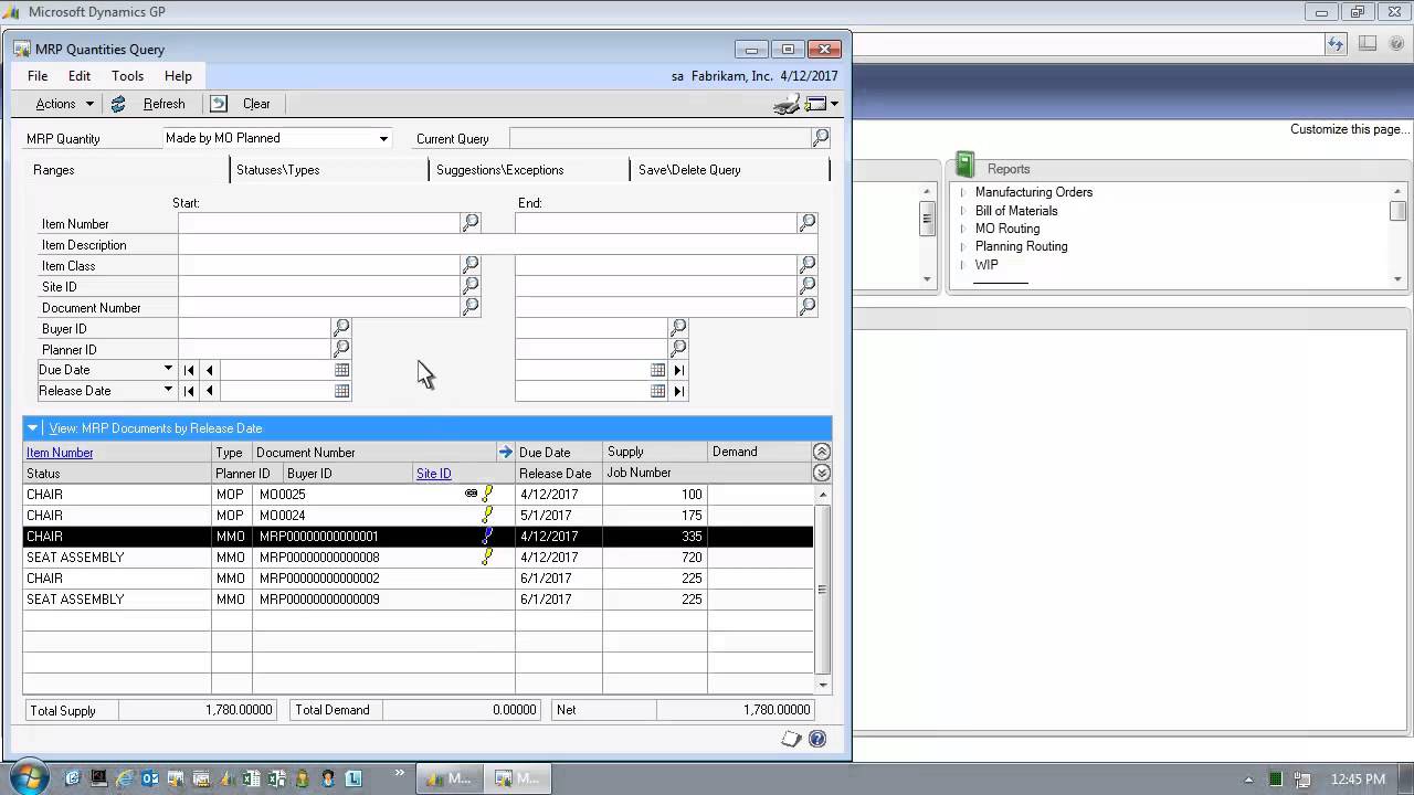 Microsoft Dynamics GP 2013 - Plan to Produce - MRP and CRP - YouTube