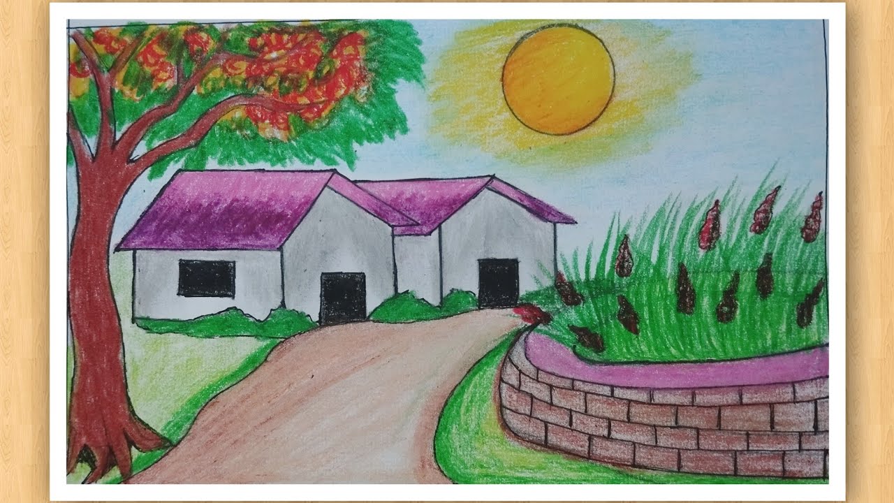 Spring season drawing || spring landscape painting ||বসন্তকালের দৃশ্য ...