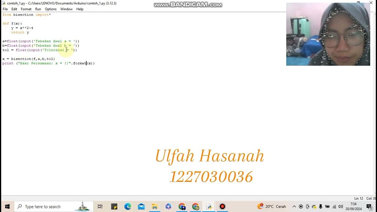 Ulfah Hasanah_ tugas 2: Menentukan Akar Persamaan berbasis Metode Bisection menggunakan Python 3 ...