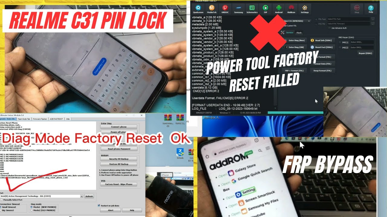Realme C31 Pin Lock factory Reset Done Umt Diag Mode & Frp bypass ...