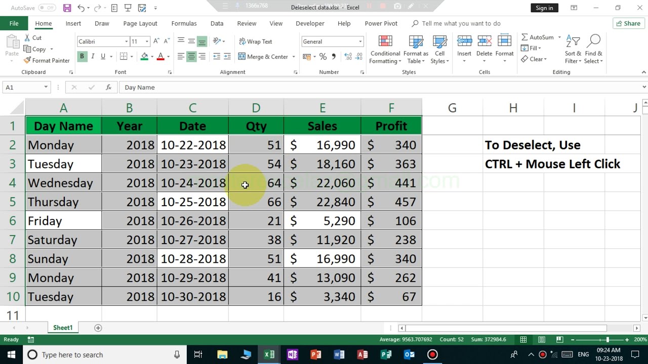 Deselect extraneous cells (Precision selecting) in MS Excel | New ...