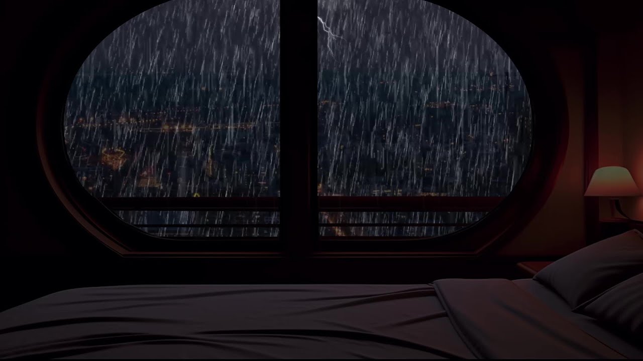 The Sound of Rain Falling Outside the Window At Midnight | Thunder ...