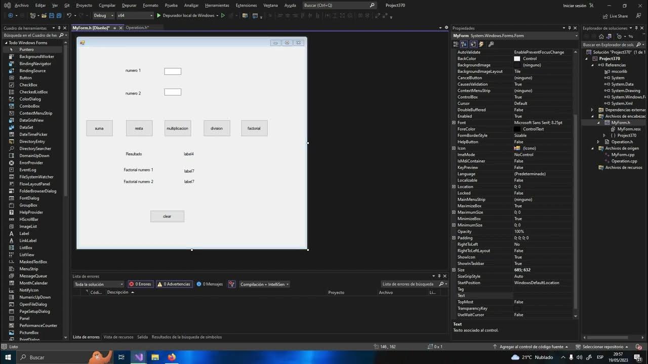 Formulario operaciones básicas C++ Windows Forms - YouTube