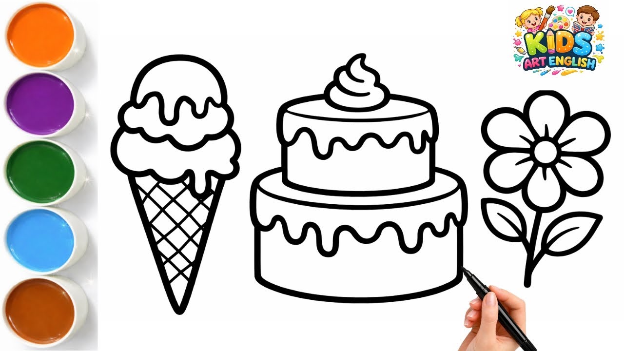 Kids Easy Drawing Tutorial | Ice Cream Cake Flower Drawing Step by Step ...