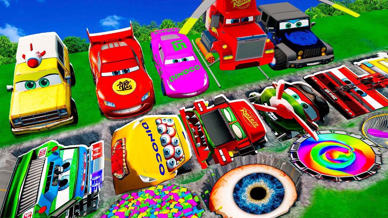 Mega pits with McQueen and Pixar Cars Vs Big & Small Lightning McQueen ...