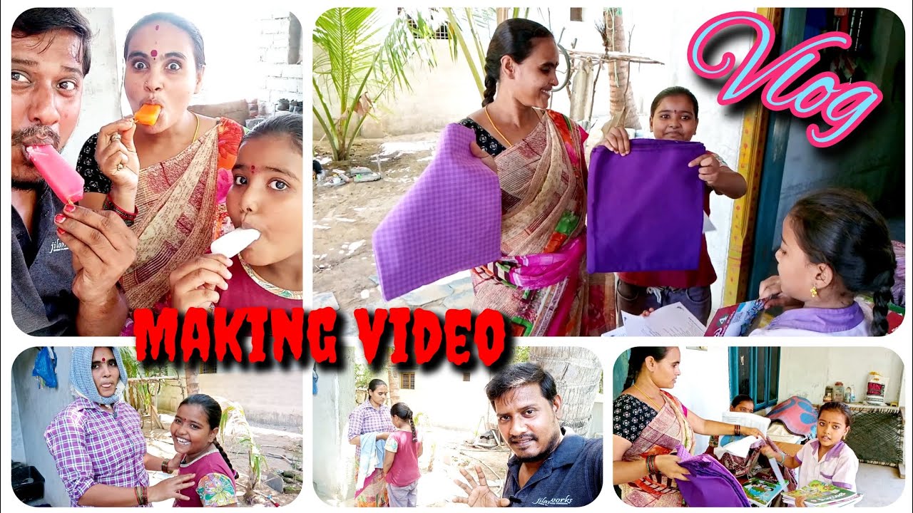 vlog..😃🎤 ready rolling and action shooting practice making video చైతన్య కి స్కూల్ డ్రెస్ ఇచ్చారు ...
