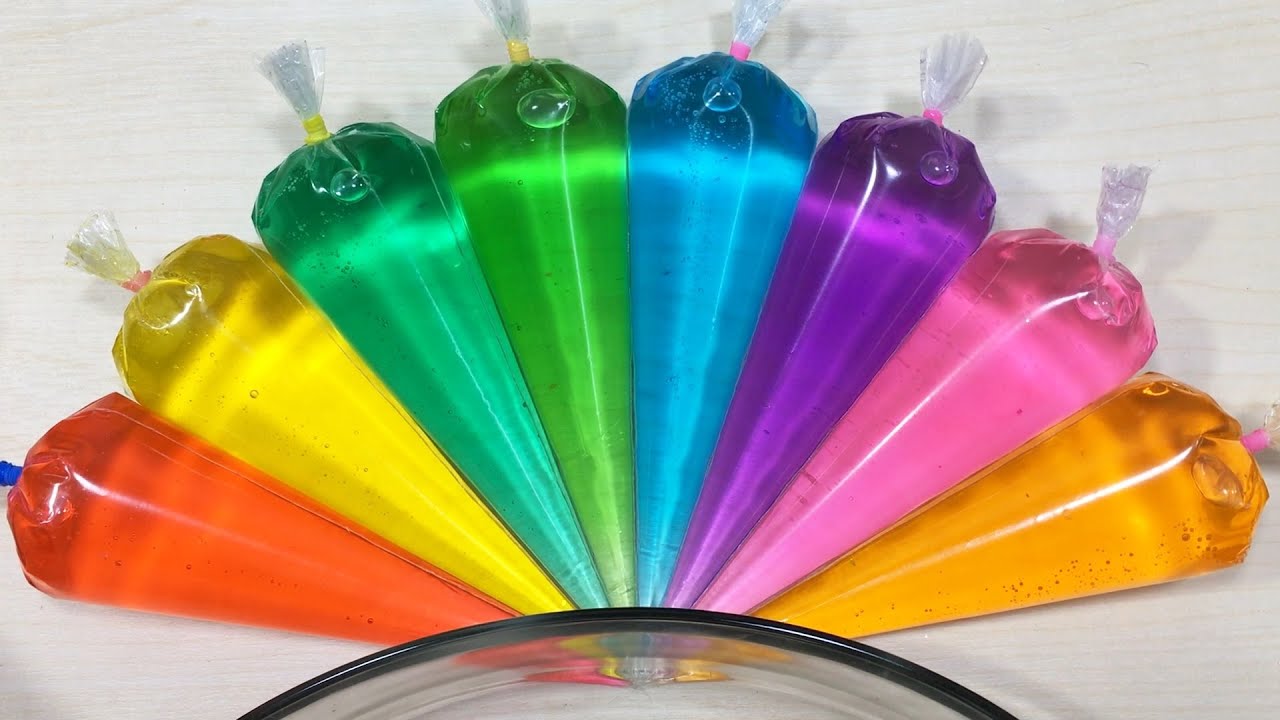 Making Clear Slime With Rainbow Piping Bags | Satisfying Clear Slime ...