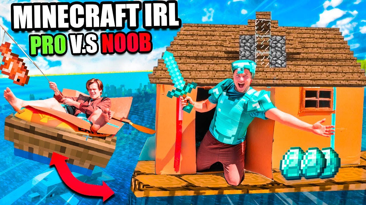 Minecraft IRL Noob Vs PRO Floating Box Fort 24 Hour Challenge! - YouTube