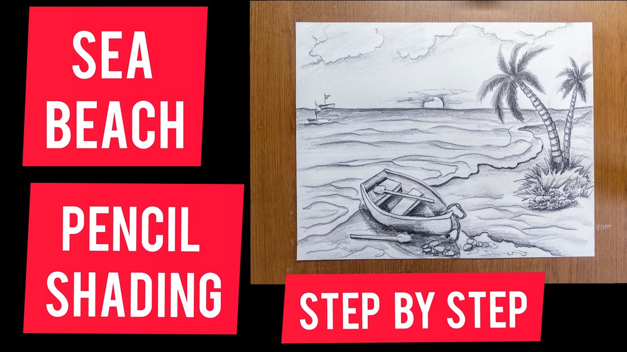 PENCIL SHADING A SEA BEACH| STEP BY STEP| KIDS ART TUTORIAL| KALAVIBES ...