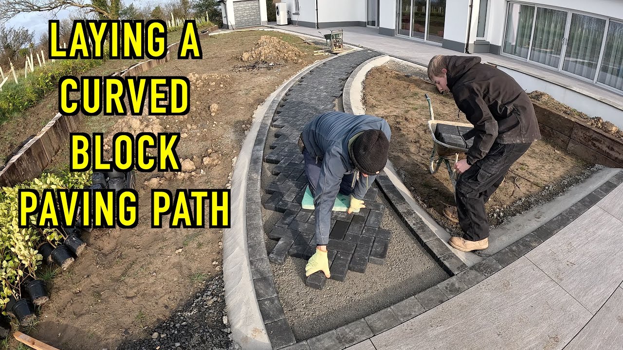 Laying curved block paving path - YouTube