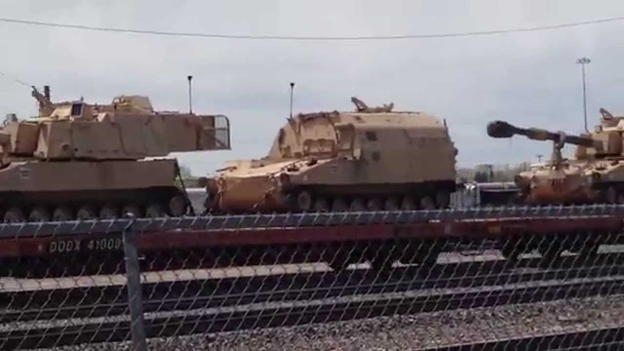 Train with tanks and other military vehicles - YouTube
