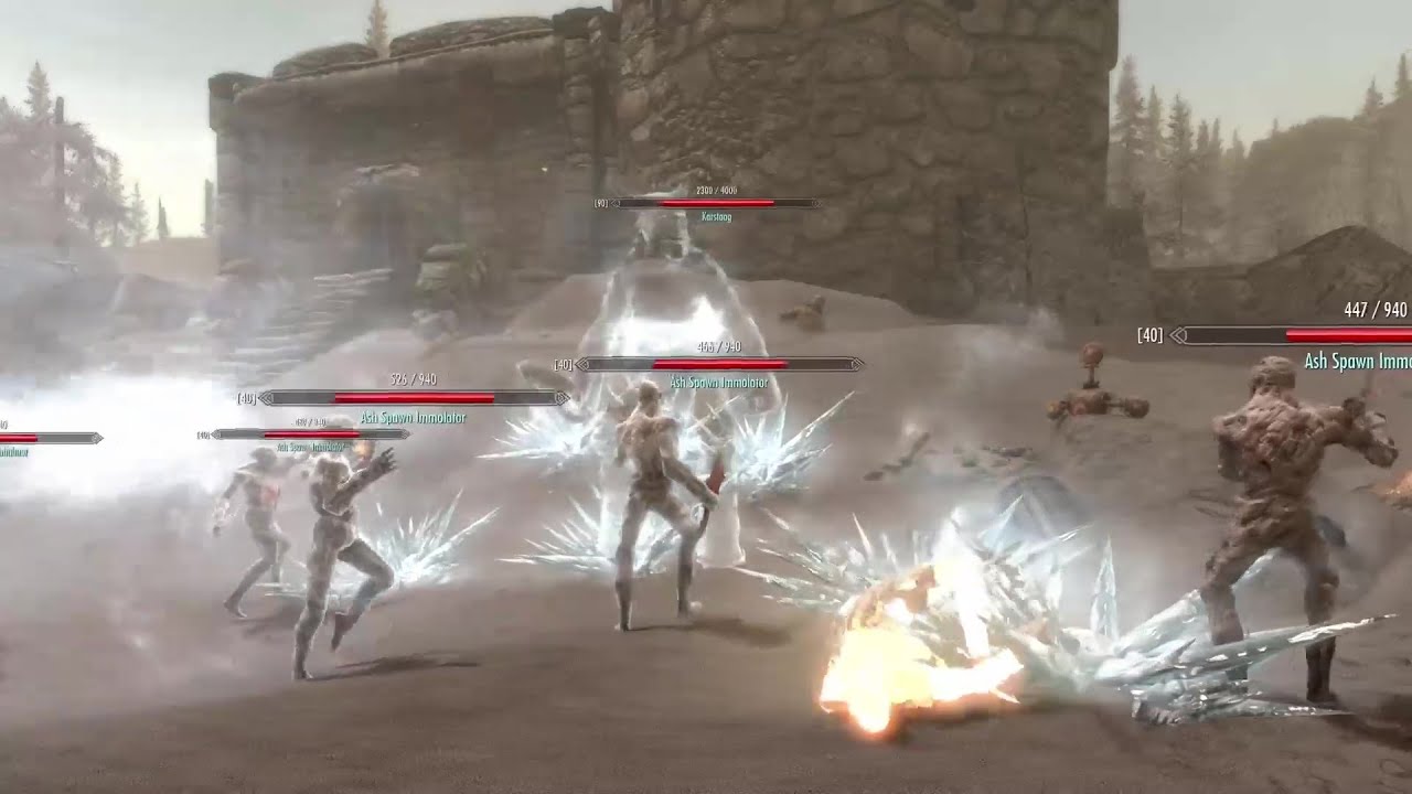Skyrim Battles - Ash Spawn Immolators vs. Falx Carius, Keeper, Karstaag ...
