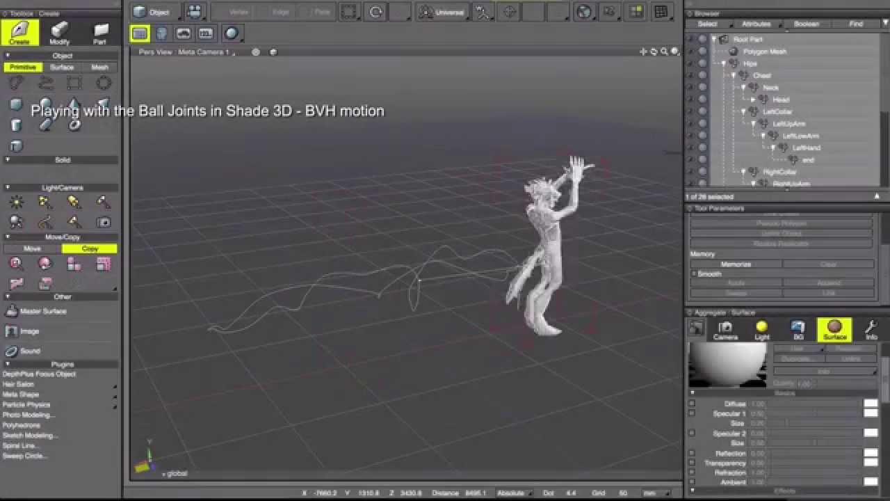 Shade 3D - BVH motion and Ball Joint - YouTube