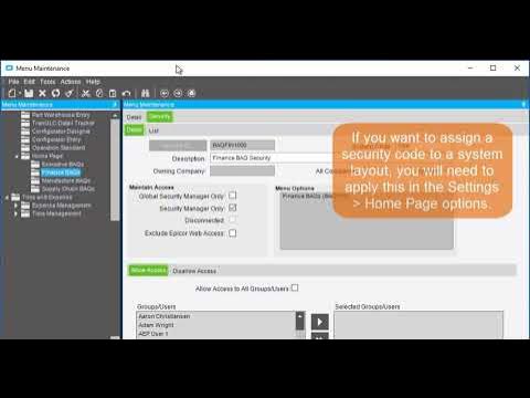 Assigning a Security Code to Users or Groups–TOOLS & ADMINISTRATION |Epicor Look & Feel | Epicor ...