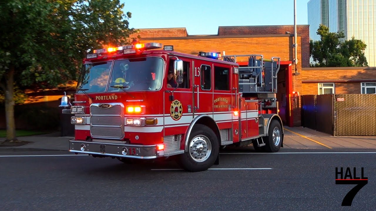 Portland Fire & Rescue - Engine 13 & Truck 13 Responding - YouTube