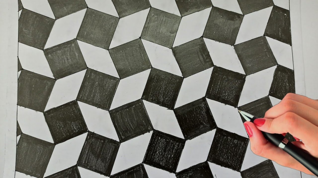 3d Drawing On Paper ! How To Draw Geometric Design ! Optical illusion ...